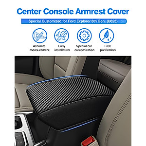 Autorder Center Console Cover for Ford Explorer 2020 2021 2022 2023 2024 Accessories Armrest Cover Carbon Fiber Anti-Scratch Middle Console Pad Leather Armrest Protector
