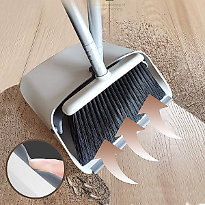 Broom and Dustpan Set, JEHONN Long Handle Lightweight Broom Set Upright Standing Dustpan Stand Up Sweep Set for Home Room Kitchen Office Lobby