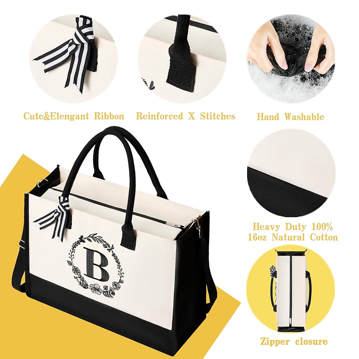 Qoosefun personalized bags for women,Tote Bag For Women,Initial Tote Bag For Women, Personalized gifts for women, beach bag, monogrammed gifts for women, Tote Bag With Zipper M