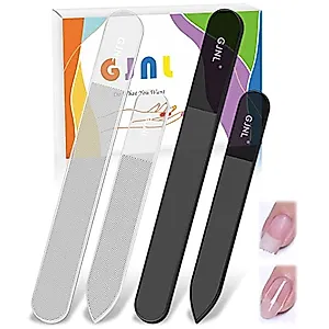 2Pcs Glass Nail Files & 2Pcs Nano Glass Files - Gifts for Women Wife Professional Glass File with Case, Double Sided Upgrade Glass File for Natural Nails