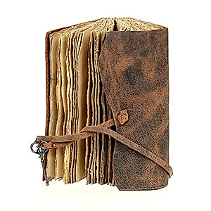 Large Vintage Leather Journal - Antique Handmade Leather Bound journal with deckle edge paper for Men And Women Diary - Leather Sketchbook - Drawing Journal Notebook - Great Gift (Vintage Brown,8"x6")
