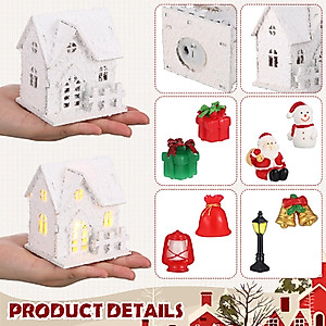 Soaoo 24 Pcs Christmas Village Set Xmas Scene Figurines Decoration LED Lighted DIY Christmas Village Miniature Resin Ornament Kits Christmas Collectable Figurine Winter Houses for Holiday Party Decor