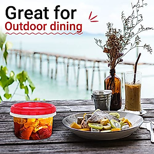 [Red - 12 Pk] Airtight Deli Containers with Lids Twist Lock Top Clear Food Storage for Meal Prep Snacks and Leftovers Freezer and Microwave Safe Stackable Leak-Resistant and 12 Pc. Set (16 Ounce)