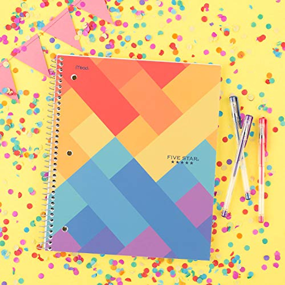 Five Star Spiral Notebooks, 1 Subject, College Ruled, 11" x 8-1/2", Cute Designs Bright Colors, 3 Pack (51180)