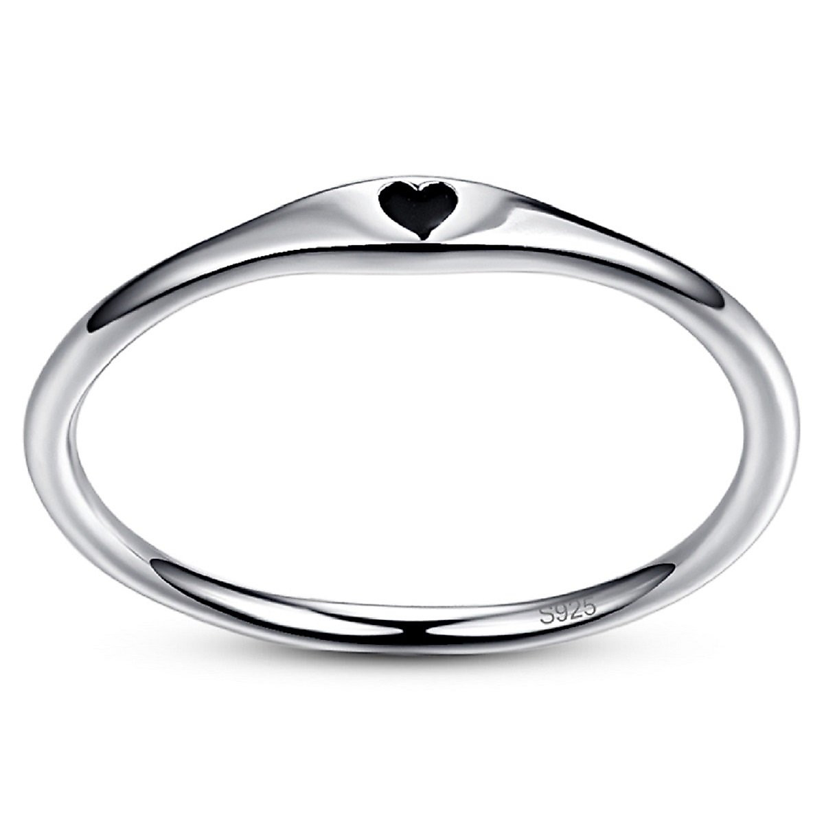 AVECON 925 Sterling Silver Simple Carve Heart Wedding Band Stackable Promise Ring for Her Size 10