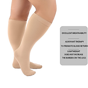 Compression Socks for Women Plus Size Compression Socks Wide Calf Compression Socks Women Men Medias de Compresion para Mujer Circulation Support Medical Beige Pro Knee High Compression Socks 7XL