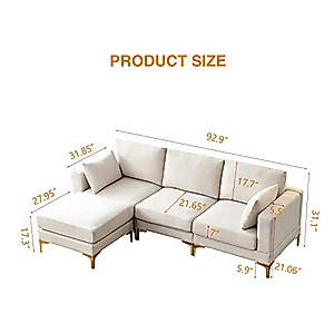 LCH Convertible, L Shaped Reversible Chaise, Sectional Sofa Couch for Small Space, Beige