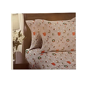 BLUE HERON WEST Peanuts Christmas Sheet Set - Wreaths and Lights - Gray Background (Twin)