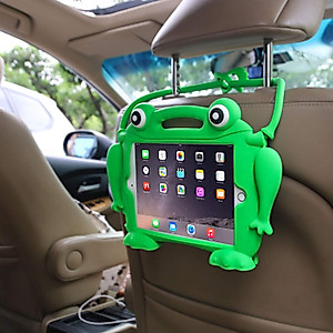 CHIN FAI Kids Case for iPad 9.7 2018 2017 / iPad Air 1 2 / iPad Pro - [Eye Popping Toys] Shockproof Silicone Handle Stand Frog Protective Cover for Apple iPad 5th 6th Generation (Green)