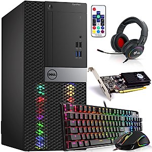 Dell RGB Gaming Tower Computer PC, Intel Core i5 7th Gen, 32GB DDR4 Ram, 1TB Solid State Drive, AMD Radeon RX 6400 4GB GDDR6, WiFi, HDMI, Bto RGB Set, Windows 10 Pro (Renewed)