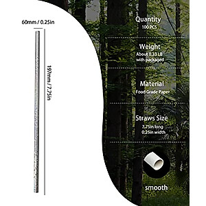 Shining Silver Paper Straws For Drinking, Silver Straws, Sliver Solid Paper Drinking Straws for Drinking Juice, 100 Metal Straws Silver