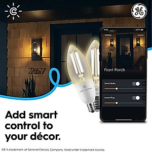 GE CYNC Smart LED Light Bulb, B11 Candle Light Bulb, Works with Amazon Alexa and Google Home, WiFi Light, 60W Equivalent, Soft White, Small Base (Pack of 2)