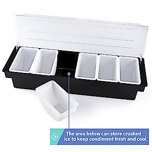MOLIGOU Ice Cooled Condiment Container, 6 Compartments Garnish Tray with Lid, Fruit Veggie Condiment Caddy for Party, Bar