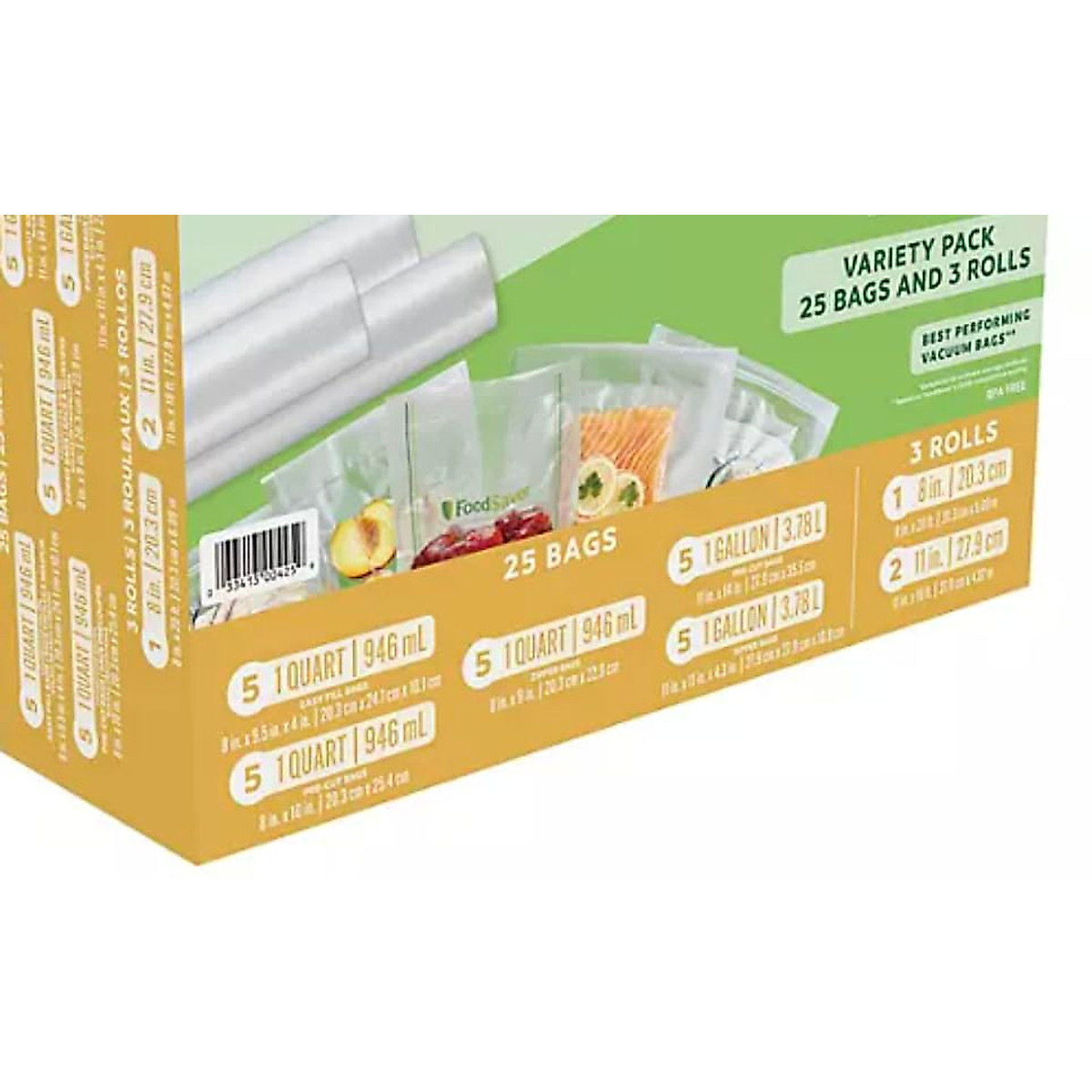 28-Piece Vacuum Seal Rolls and Vacuum Seal Bags Multipack Set (25 Bags / 3 Rolls)