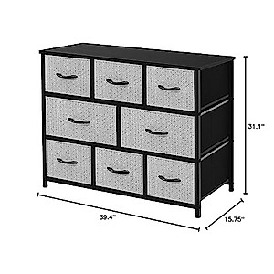AZL1 Life Concept Extra Wide Organizer 8-Drawer Closet Shelves, Dressers Storage Chest for Bedroom, Living Room, Hallway & Nursery with Easy Pull Fabric Bins Wood Top, Grey with Black