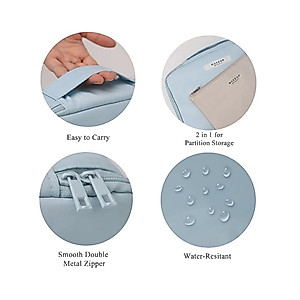 AUSEKALY Makeup Bag Cosmetic Bag For Women Travel Make Up Bag for Girl 2PCS Cute Large Makeup Bag With Brush Bag + Small Cosmetic Bags Blue