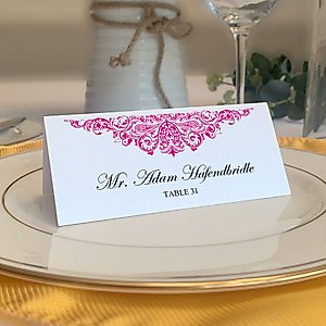Paisley Place Cards, Fuschia (Choose Color), Set of 25, Pre-cut and Scored - Wedding, Party, Dinner, and Special Events - Made in the USA