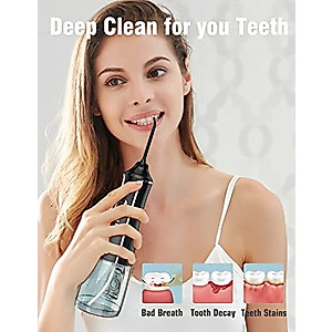 Cordless Water Flosser for Teeth, YaFex 320ML Portable Water Tooth Cleaning Pick Dental Oral Irrigator with 8 Tips, 5 Modes, Rechargeable, IPX7 Waterproof for Home Black
