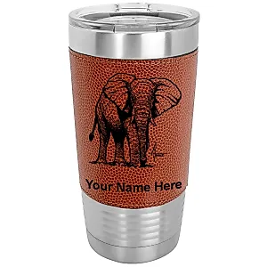 LaserGram 20oz Vacuum Insulated Tumbler Mug, African Elephant, Personalized Engraving Included (Faux Leather, Basketball Style)