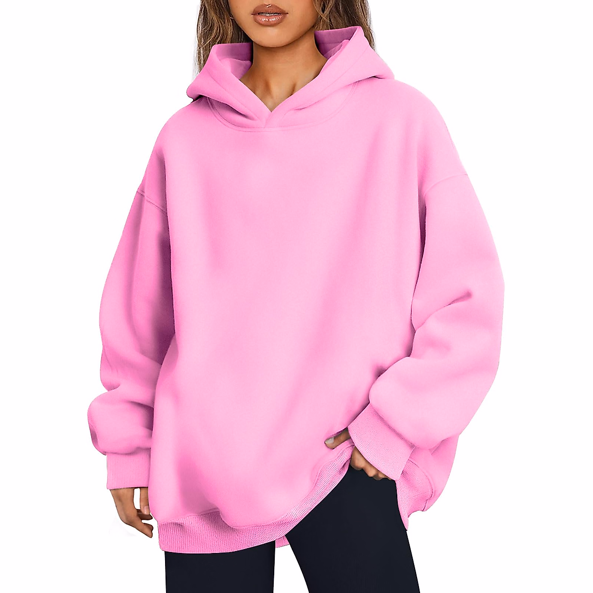 Trendy Queen Womens Oversized Hoodies Fleece Hooded Sweatshirts Casual Pullover Fall Winter Outfits Long Sleeve Tops 2025 Pink M