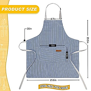 Handepo 4 Pieces Cooking Kitchen Aprons Unisex Soft Chef Kitchen Aprons with Pockets Cotton Polyester Blend Adjustable Bib Aprons for Women Men, Crafting Bbq, Black, Blue, Pink, Grey Stripes