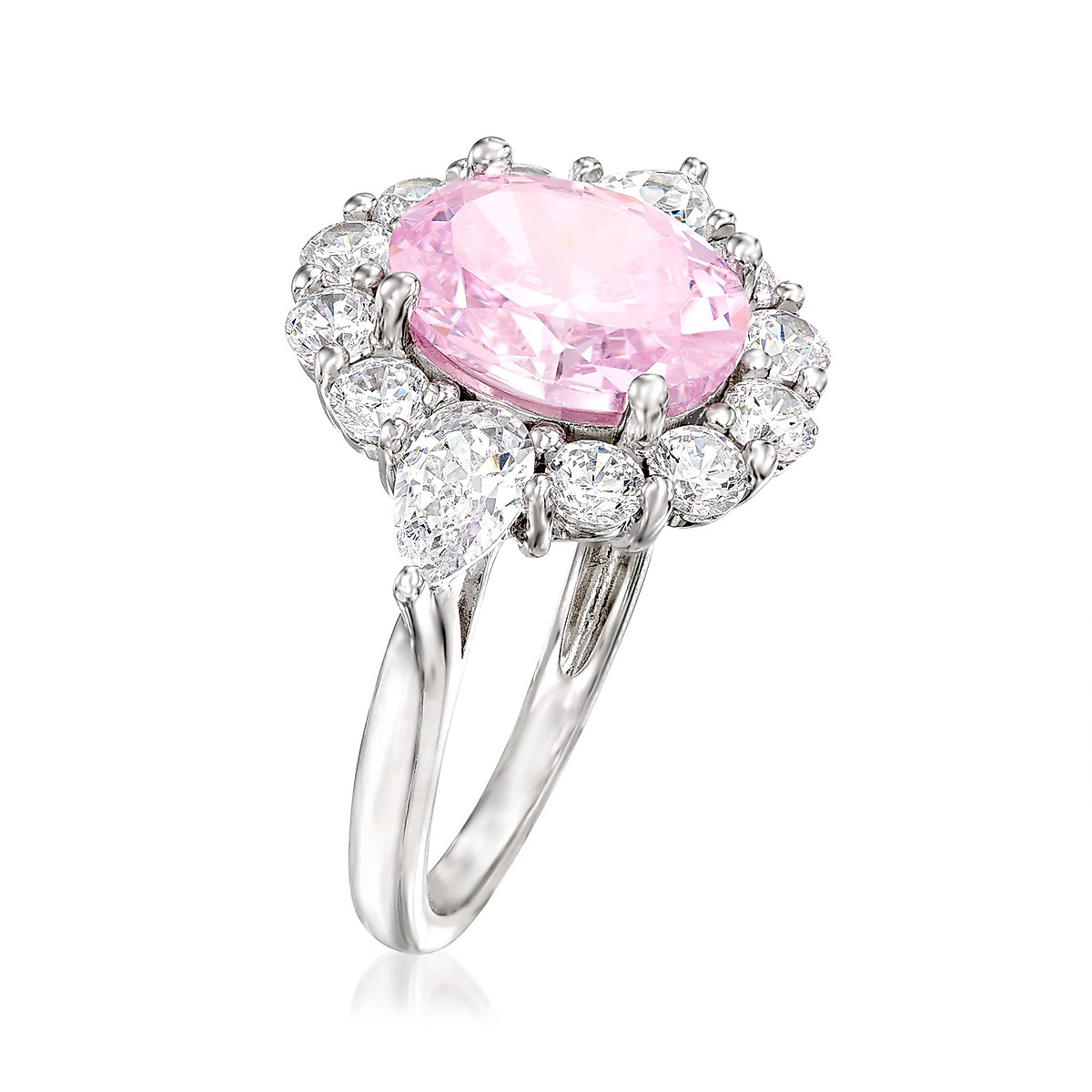 Ross-Simons 4.00 Carat Simulated Pink Sapphire and 2.00 ct. t.w. CZ Ring in Sterling Silver. Size 6