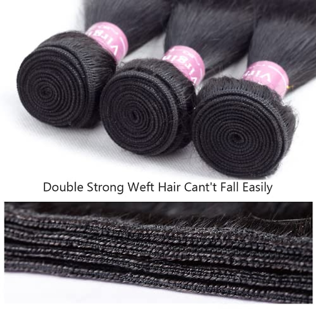 Abbily Straight Human Hair Bundles 16 18 20 Inch-10A Brazilian Virgin 3 100% Unprocessed Natural Black Color