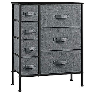 Topeakmart Storage Tower with 7 Drawers, Storage Organizer Tower Unit for Living Room, Hallway, Entryway, Guest Room, Office - Steel Frame, Easy Pull Fabric Bins Dark Gray
