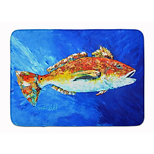 Caroline's Treasures MW1212RUG Red Fish White Spin Machine Washable Memory Foam Mat, Bathroom Rug, Non-Slip Bath Mat, Durable Thick Washable Rugs for Kitchen, Bathroom Quick Dry, Decorative Artwork,