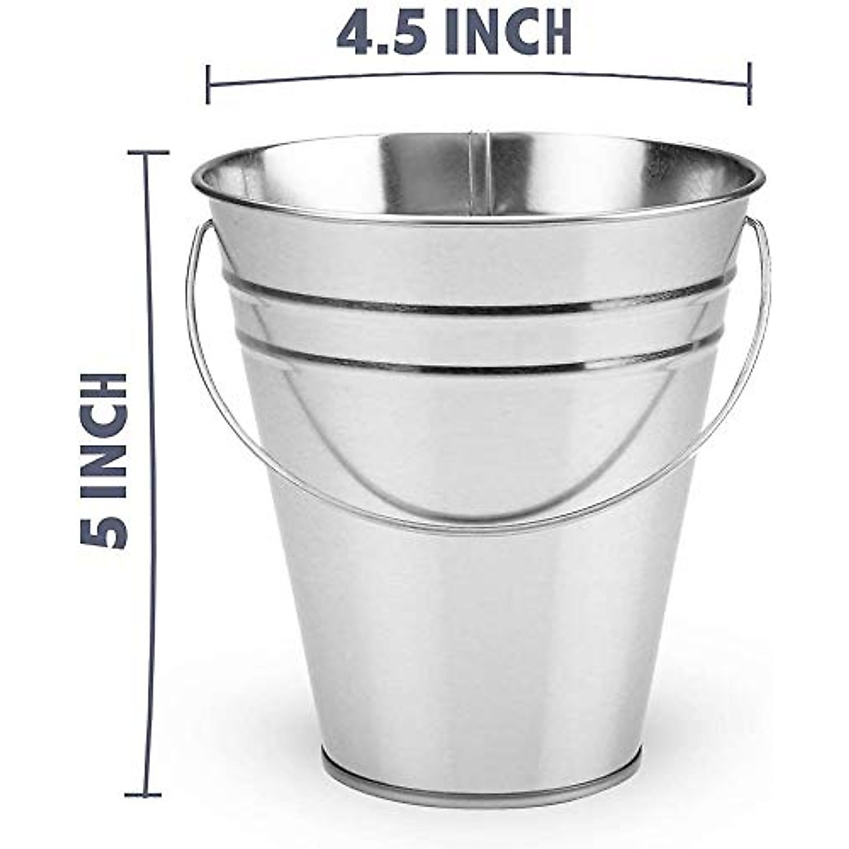 Kicko Large Galvanized Metal Buckets Bulk - 6 Pack - with Handle 5 X 4.5 Inches - Unique Goody Baskets, for Party Favors, Party Accessories and Christmas Decorations