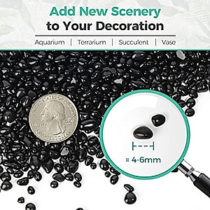 T4U Tumbled Chips Stones Crushed Black Gravels 1 LB, Irregular Shaped Natural Rock Pebbles, DIY Polished Rocks for Potted Plant, Bonsai, Vase Fillers Aquarium Decoration, Aquarium Gravel Rocks