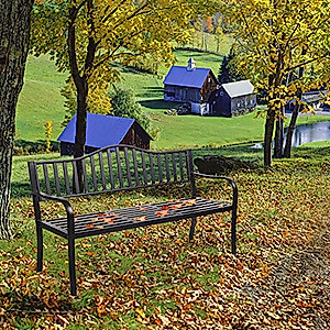 VINGLI 59" Patio Garden Bench Table Outdoor Metal Park Benches,Cast Iron Steel Frame Chair Porch Path Yard Lawn Decor Deck