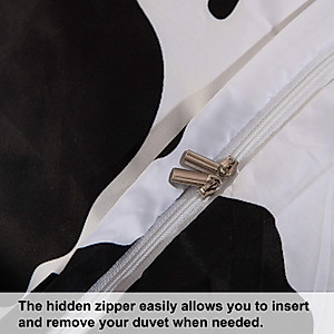 NTBAY Microfiber Queen Duvet Cover Set, 3 Pieces Ultra Soft Cow Printed Comforter Cover Set with Zipper Closure and Corner Ties, Black and White