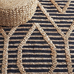 Safavieh Natural Fiber Collection 8' x 10' Black/Natural NF378Z Flat Weave Farmhouse Geometric Jute Area Rug