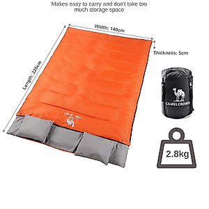CAMEL CROWN Double Sleeping Bag - 4 Seasons Warm Cold Weather, Portable, Backpacking Hiking Camping Bag with Pillow for Camping & Adventures