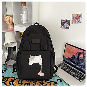 Kawaii Backpack Japanese Cute Cat School Backpack with Plushies Aesthetic Backpack for Teen Girls Back to School Supplies (Pink)