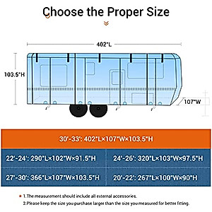 Vigorvan RV Cover, Upgraded Waterproof Travel Trailer Cover Thick 6 Layers Top Fits Up to 30'-33', Anti-UV & Windproof Camper Cover with Tongue Jack Cover, Tire Covers and Gutter Covers