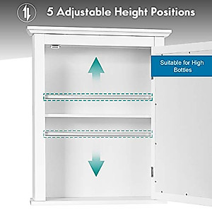 Tangkula Bathroom Cabinet with Mirror, Mirrored Wall-Mounted Storage Medicine Cabinet with Single Door & Adjustable Shelf in 5 Positions, Multipurpose Wall Cabinet for Bathroom Vestibule (White)