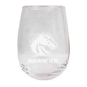 2 Pack Personalized Boise State Broncos Etched Stemless Wine Glass 15 oz With Custom Name (2) Officially Licensed Collegiate Product
