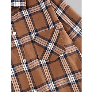 Fuermos Button Down Shirt Men Plaid Shirts Brown XL