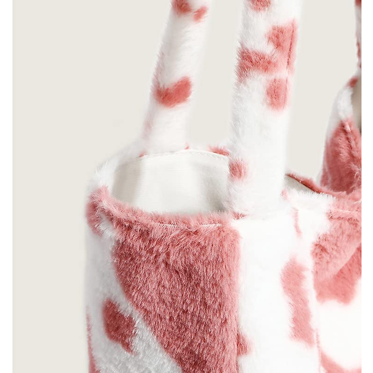 Fluffy Cow Printed Tote Bag Y2K Fuzzy Shoulder Bag Plush Aesthetic Purse Underarm Bag for Autumn Winter (Brown)