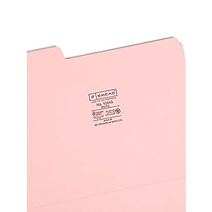 Smead Colored File Folder, 1/3-Cut Tab, Letter Size, Pink, 100 per Box (12643)