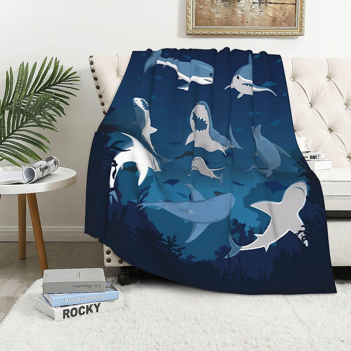 Shark Throw Blanket, 320gsm Kids Blanket Fluffy Cozy Soft Warm Plush Lightweight Decorative Blanket Gifts for Boys Girls Women Men Baby, Blankets Quilt for Bed Sofa Chair Couch (50"x40")
