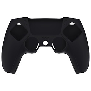 PlayVital Pure Series Dockable Model Anti-Slip Silicone Cover Skin for ps5 Controller, Soft Rubber Grip Case for ps5 Wireless Controller Fits with Charging Station with 6 Thumb Grip Caps - Black
