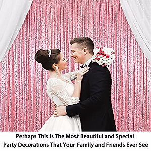 ShinyBeauty Backdrop Curtain Rose Pink Sequin Backdrop Curtain 4x8ft Shimmer Backdrop Curtain 2 Panels Seamless Photography Background Halloween Decoration