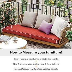 Sundale Outdoor Waterproof Olefin Bench Cushion, 59 x 18 x 4 Inch Outdoor/Indoor Durable Thicken Pad with Adjustable Straps, Patio Garden Sofa Settee Couch Loveseat Cushion (Red)