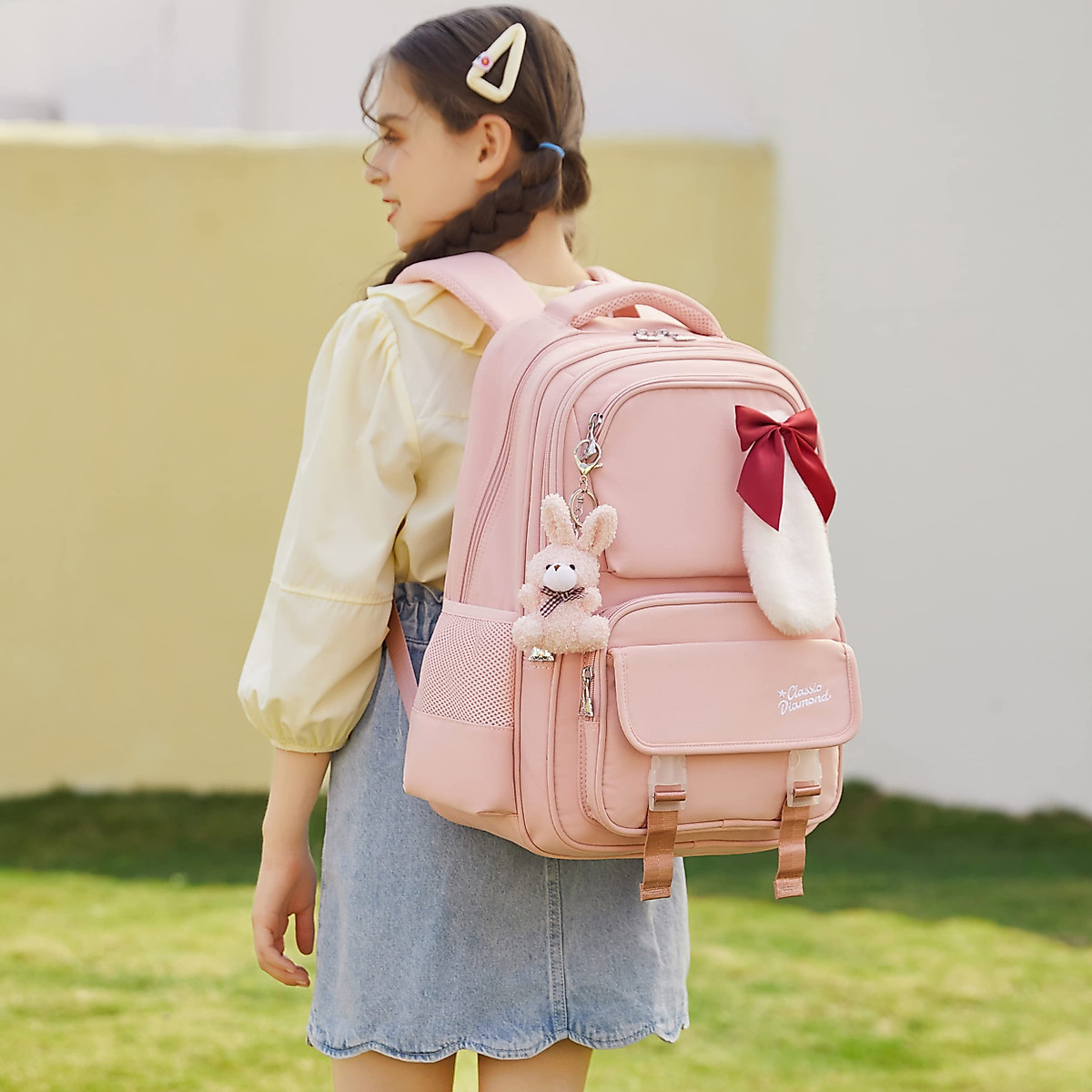 YOJOY Laptop Backpack 15.6 Inch School Bag Kids Elementary Primary Backpacks Large College Bookbags for Women Girls Teens Waterproof Travel Daypack (Pink)