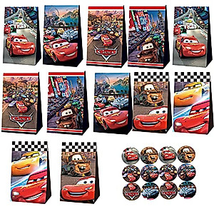 24pc car Party Gift Bags,12pc Gift Bags and 12pc stickers Party Supplies for Kids Cute marioo Themed Party, Birthday Decoration Gift Bags Well for Girls or Boys