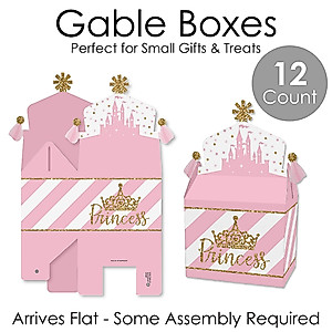 Big Dot of Happiness Little Princess Crown - Treat Box Party Favors - Pink and Gold Princess Baby Shower or Birthday Party Goodie Gable Boxes - Set of 12