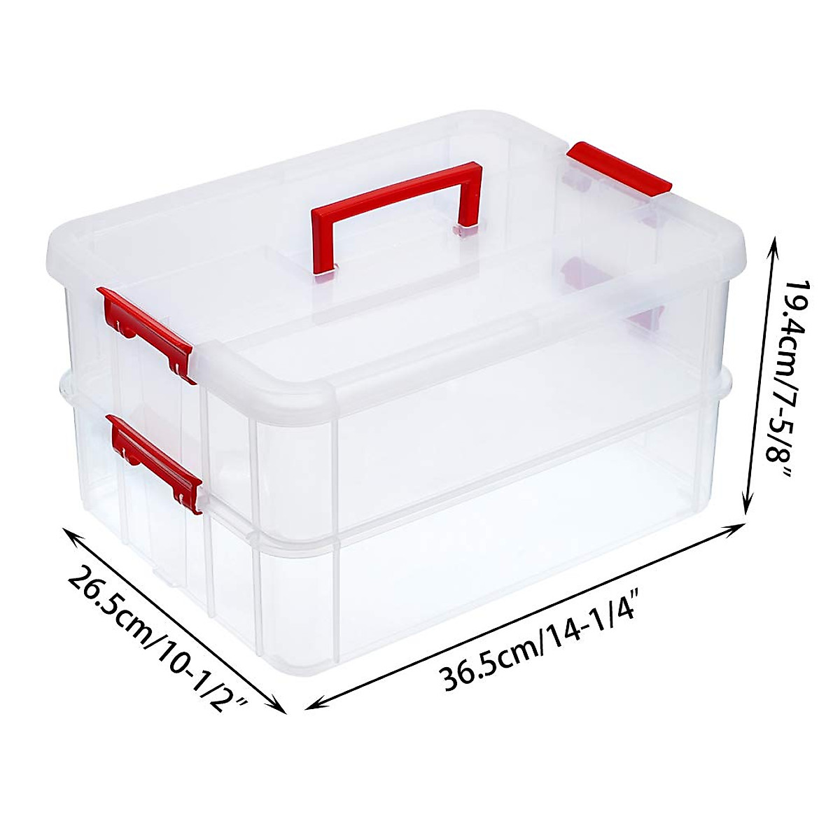 BTSKY 2 Layer Stack & Carry Box, Plastic Multipurpose Portable Storage Container Box Handled Organizer Storage Box for Organizing Stationery, Sewing, Art Craft, Jewelry and Beauty Supplies(Red)